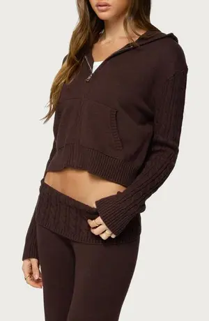 EDIKTED Lula Cable Knit Zip-up Cardigan