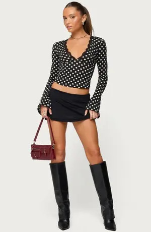 EDIKTED Lacey Polka Dot Crop Top
