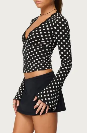 EDIKTED Lacey Polka Dot Crop Top