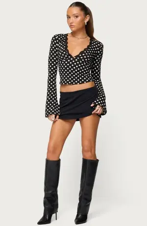 EDIKTED Lacey Polka Dot Crop Top