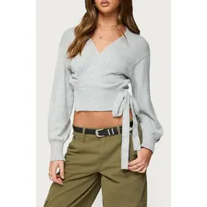 EDIKTED Stella Crop Faux-wrap Sweater