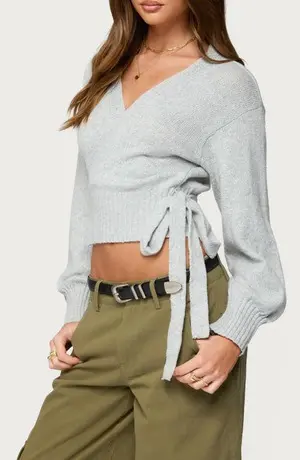 EDIKTED Stella Crop Faux-wrap Sweater