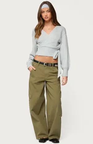 EDIKTED Stella Crop Faux-wrap Sweater