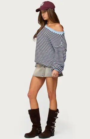 EDIKTED Averi Stripe Cotton Sweater