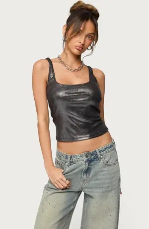 EDIKTED Metallic Crop Tank
