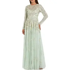 Mac Duggal Long Sleeve Embellished Gown