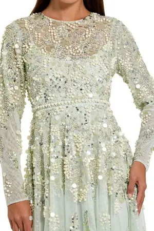 Mac Duggal Long Sleeve Embellished Gown