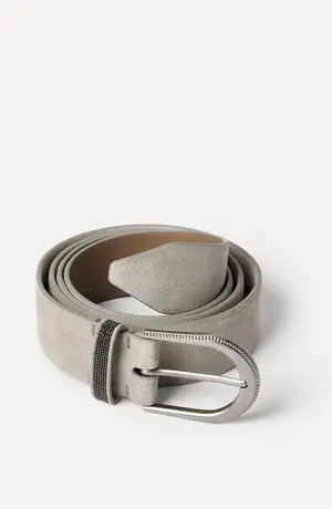 Brunello Cucinelli Suede Belt With Monili Decoration - Beige