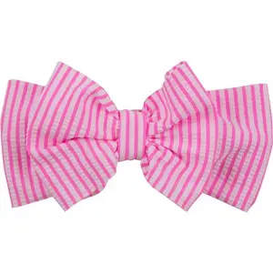 RUFFLEBUTTS Seersucker Swim Bow Headband - Neon Pink Seersucker