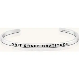 MANTRA Grit Grace Gratitude Cuff Bracelet - Outisde - Silver