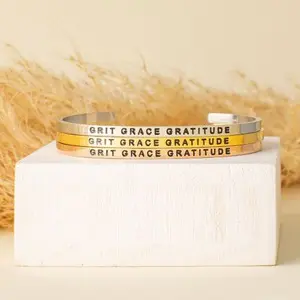 MANTRA Grit Grace Gratitude Cuff Bracelet - Outside - Yellow Gold