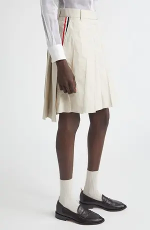 Thom Browne Pleated Drop Hem Cotton Twill Skirt