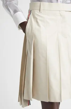 Thom Browne Pleated Drop Hem Cotton Twill Skirt