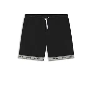 Hugo Mesh Swim Shorts With Jacquard Logo Tape - Black