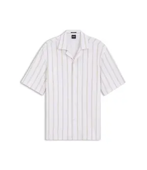 BOSS Striped Relaxed-fit Shirt In Stretch Cotton - Light Beige