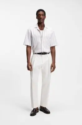 BOSS Striped Relaxed-fit Shirt In Stretch Cotton - Light Beige
