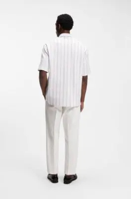 BOSS Striped Relaxed-fit Shirt In Stretch Cotton - Light Beige