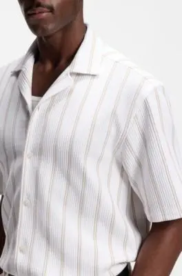 BOSS Striped Relaxed-fit Shirt In Stretch Cotton - Light Beige
