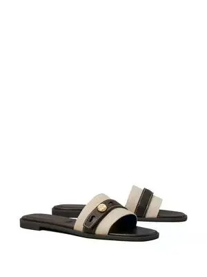 Tory Burch Logo-button Leather-trim Sandals - Neutrals