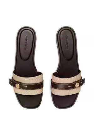Tory Burch Logo-button Leather-trim Sandals - Neutrals