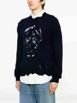 Alexander McQueen Skull Distressed Sweater - Blue