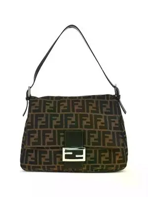Fendi 2001 Zucca Mamma Baguette Shoulder Bag - Black