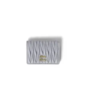 Miu Miu Matelassé Nappa Leather Card Holder - Pearl Gray