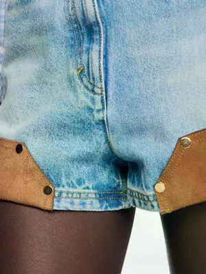 Sandro Riveted Denim And Suede Shorts