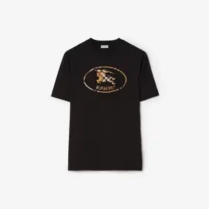 Burberry Check Knight Stamp Cotton T-shirt - Black