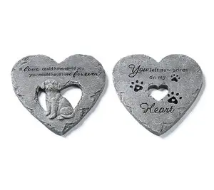 GLITZHOME 10'd S/2 Cement Heart Shaped Paw Prin Ts Stepping Sto - One-color