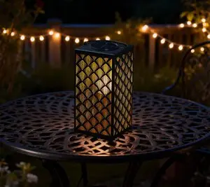 GLITZHOME 11'h Textured Glass Pattern Solar Po Wered Lantern