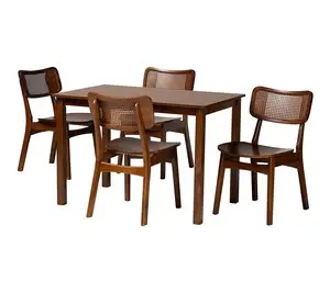 BAXTON STUDIO Estera Brown Wood And Rattan 5-pi Ece Dining Set - One-color
