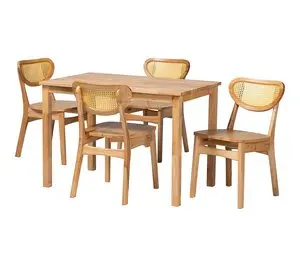 BAXTON STUDIO Haviland Wood And Rattan 5-piece Dining Set - One-color