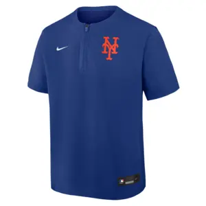 Nike New York Mets Authentic Collection Dri-fit Mlb 1/4-zip Short-sleeve Windshirt - Blue
