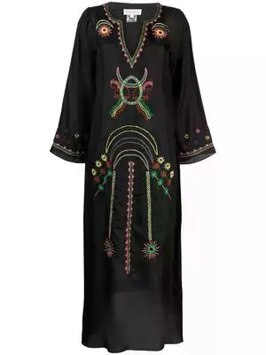 Muzungu Sisters Embroidered Split-neck Silk Dress