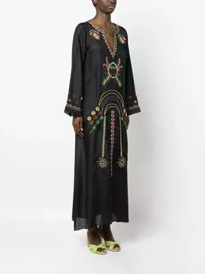 Muzungu Sisters Embroidered Split-neck Silk Dress