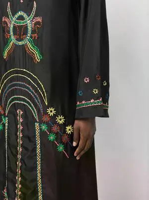 Muzungu Sisters Embroidered Split-neck Silk Dress
