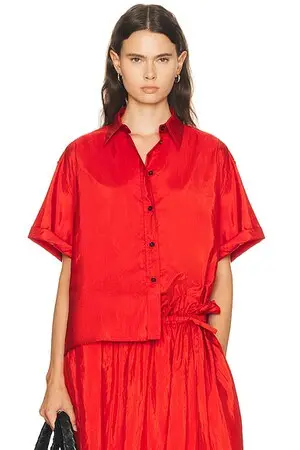 JIL SANDER Short Sleeve Button Up Top - Flame