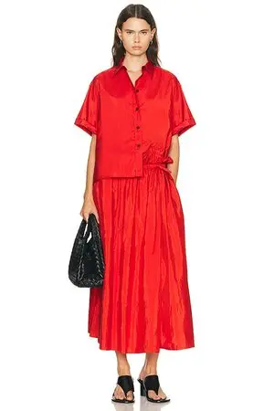 JIL SANDER Short Sleeve Button Up Top - Flame