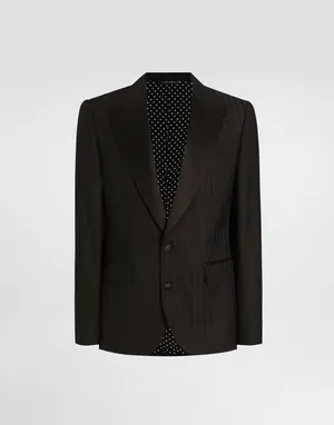 Dolce & Gabbana Pekin Wool Jacquard Single-breasted Sicilia Light Jacket - Black