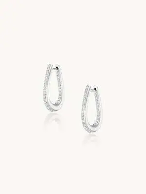 Sheryl Lowe Sterling Silver Buckle Pavé Diamond Hoop Earrings - One-color