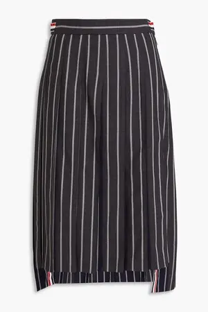Thom Browne Pleated Striped Wool Midi Skirt
