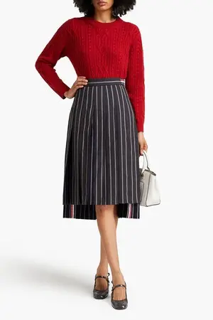 Thom Browne Pleated Striped Wool Midi Skirt