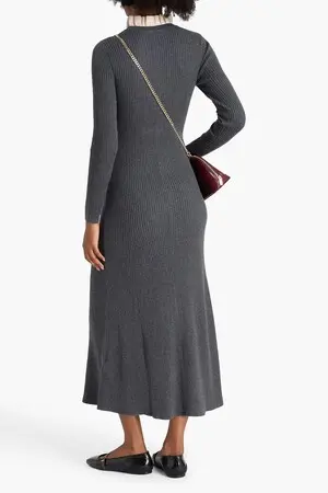 Sandro Ribbed-knit Midi Dress With Ruffled Trims