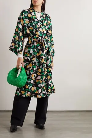 La DoubleJ Belted Floral-print Silk-twill Robe