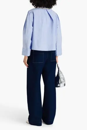 Sandro Crystal-embellished Cotton-poplin Shirt - Light Blue