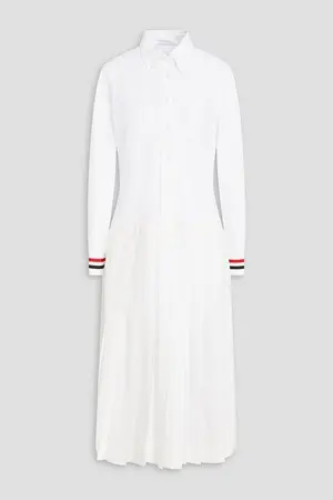 Thom Browne Pleated Cotton-piqué And Seersucker Midi Shirt Dress - White