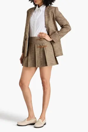 Sandro Pleated Houndstooth Tweed Mini Skirt