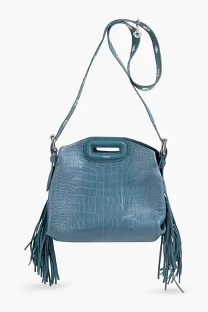Maje Fringed Croc-effect Leather Shoulder Bag