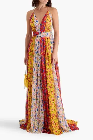 Carolina Herrera Floral-print Chiffon Halterneck Gown